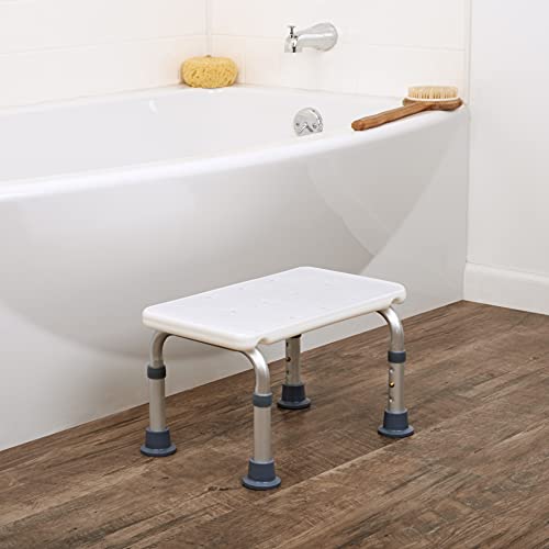 Ginsey RA+ Adjustable Non-Skid Bath Step, White, 300-lb Capacity - Step Stool, Non-Slip, Bathroom, Kitchen, Lightweight