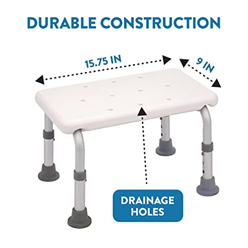 Ginsey RA+ Adjustable Non-Skid Bath Step, White, 300-lb Capacity - Step Stool, Non-Slip, Bathroom, Kitchen, Lightweight