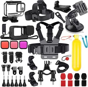 kuptone 52 in 1 accessories kit bundle for gopro 11 10 9 waterproof housing filters silicone case head chest strap suction cup/bike mount floating grip