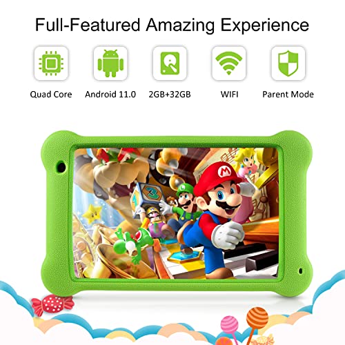 Kids Tablet, 7 inch Eye Protection IPS Screen, 2GB RAM 32GB ROM Toddler Tab, WiFi, Dual Camera,Games, Parental Control Android 11 Tablet for Kids with Kids-Proof Case