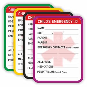 infant emergency contact sticker - (pack of 24) 4" x 3" child medical information ice stickers for kids vehicle baby car seats windows