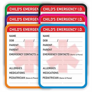 Infant Emergency Contact Sticker - (Pack of 24) 4" x 3" Child Medical Information ICE Stickers for Kids Vehicle Baby Car Seats Windows