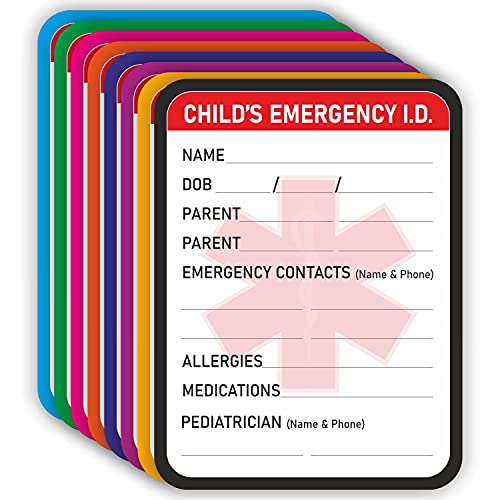 Infant Emergency Contact Sticker - (Pack of 24) 4" x 3" Child Medical Information ICE Stickers for Kids Vehicle Baby Car Seats Windows