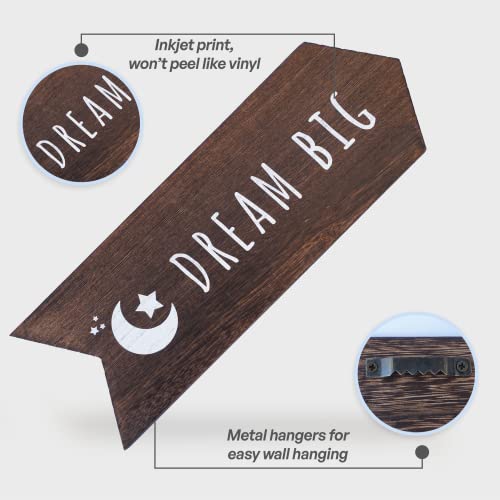 Dream Big Little One Sign - 2 Pcs Nursery Wall Decor, Moon Star Boy Girl Nursery Room Decor, Rustic Wooden Arrow Playroom Sign - Gender Neutral Woodland Decor, 14 X 5 inch, Brown