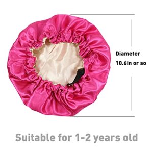 YAFIYGI Baby Satin Bonnet,Sleep Cap with Double Layer Reversible Adjustable Silk Satin Bonnet for 6-36 Months Baby and ​Teens Rose