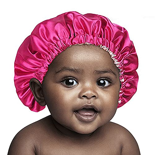 YAFIYGI Baby Satin Bonnet,Sleep Cap with Double Layer Reversible Adjustable Silk Satin Bonnet for 6-36 Months Baby and ​Teens Rose