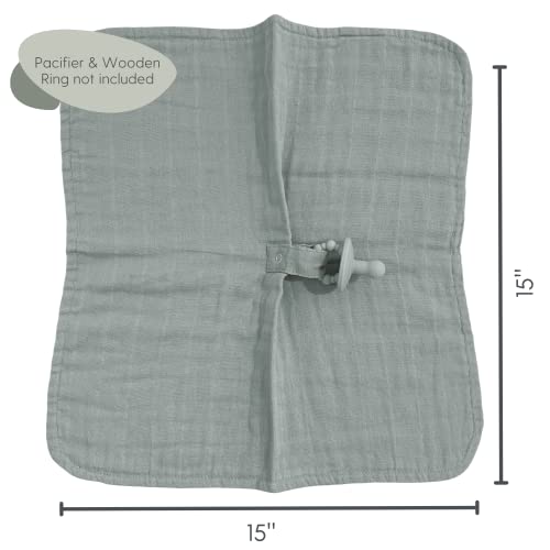 MOZAH Muslin Pacifier Lovey Blanket - Organic Security Blanket Lovies for Babies Lovey Pacifer Holder (Belgian Grey)