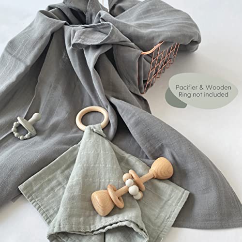 MOZAH Muslin Pacifier Lovey Blanket - Organic Security Blanket Lovies for Babies Lovey Pacifer Holder (Belgian Grey)