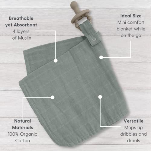 MOZAH Muslin Pacifier Lovey Blanket - Organic Security Blanket Lovies for Babies Lovey Pacifer Holder (Belgian Grey)