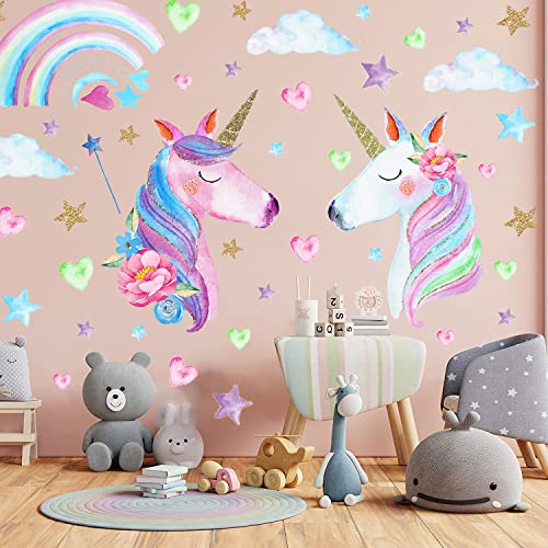 Unicorn Wall Decals Stickers for Gilrs Room,Rainbow Unicorn Room Stickers Decors for Baby Girls Room