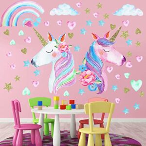 Unicorn Wall Decals Stickers for Gilrs Room,Rainbow Unicorn Room Stickers Decors for Baby Girls Room