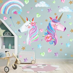 Unicorn Wall Decals Stickers for Gilrs Room,Rainbow Unicorn Room Stickers Decors for Baby Girls Room