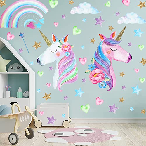 Unicorn Wall Decals Stickers for Gilrs Room,Rainbow Unicorn Room Stickers Decors for Baby Girls Room