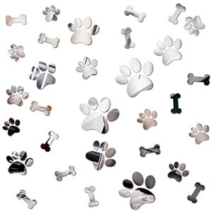 26 pcs dog decor mirror stickers dog paw bones prints acrylic mirror wall sticker removable dog pup room wall decors kids children nursery bedroom home decoration