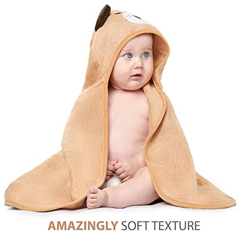 MINIBOO Premium Bamboo Baby Towel with Unique Dog Design – Extra Soft and Absorbent Baby Bath Towel for Newborns, Infants, and Toddlers – Suitable as Baby Gifts