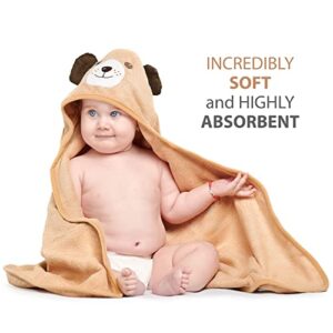 MINIBOO Premium Bamboo Baby Towel with Unique Dog Design – Extra Soft and Absorbent Baby Bath Towel for Newborns, Infants, and Toddlers – Suitable as Baby Gifts