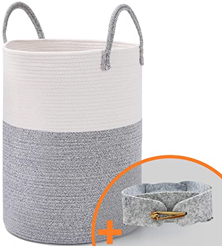 Large Laundry Basket Woven Cotton Rope Laundry Hamper 15" x 19.6" Woven Baby Laundry Basket for Blankets Toys Storage Basket Natural cotton thread clothing sorting basket