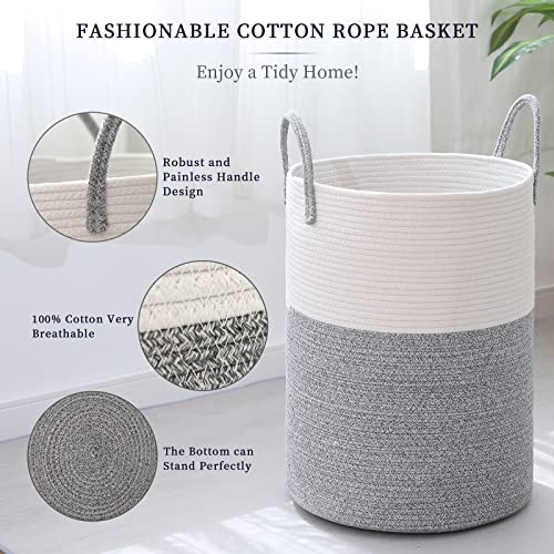 Large Laundry Basket Woven Cotton Rope Laundry Hamper 15" x 19.6" Woven Baby Laundry Basket for Blankets Toys Storage Basket Natural cotton thread clothing sorting basket