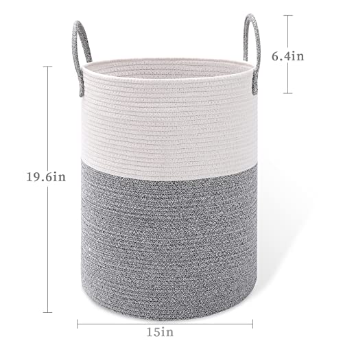 Large Laundry Basket Woven Cotton Rope Laundry Hamper 15" x 19.6" Woven Baby Laundry Basket for Blankets Toys Storage Basket Natural cotton thread clothing sorting basket