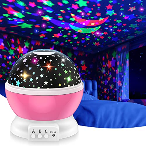 DEVRNEZ Kids Star Night Light Projector 360 Degree Rotating Moon Star Nightlight for 2-12 Year Old Baby Girls&Boys Gifts Night Lights for Nursery Children Room|Party|Birthday Gift Decor Toys (Pink)