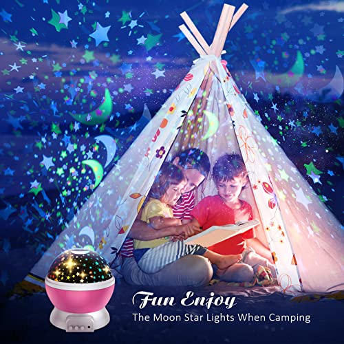 DEVRNEZ Kids Star Night Light Projector 360 Degree Rotating Moon Star Nightlight for 2-12 Year Old Baby Girls&Boys Gifts Night Lights for Nursery Children Room|Party|Birthday Gift Decor Toys (Pink)