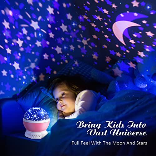 DEVRNEZ Kids Star Night Light Projector 360 Degree Rotating Moon Star Nightlight for 2-12 Year Old Baby Girls&Boys Gifts Night Lights for Nursery Children Room|Party|Birthday Gift Decor Toys (Pink)