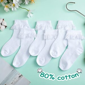 SATINIOR 6 Pairs Baby Girls Lace Ankle Socks White Eyelet Lace Socks Toddler Frilly Ruffle Socks Princess Socks Ruffled Lace Dress Socks, for 3-7 years