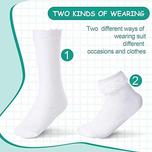 SATINIOR 6 Pairs Baby Girls Lace Ankle Socks White Eyelet Lace Socks Toddler Frilly Ruffle Socks Princess Socks Ruffled Lace Dress Socks, for 3-7 years