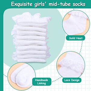 SATINIOR 6 Pairs Baby Girls Lace Ankle Socks White Eyelet Lace Socks Toddler Frilly Ruffle Socks Princess Socks Ruffled Lace Dress Socks, for 3-7 years