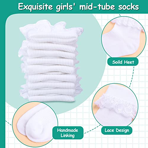 SATINIOR 6 Pairs Baby Girls Lace Ankle Socks White Eyelet Lace Socks Toddler Frilly Ruffle Socks Princess Socks Ruffled Lace Dress Socks, for 3-7 years