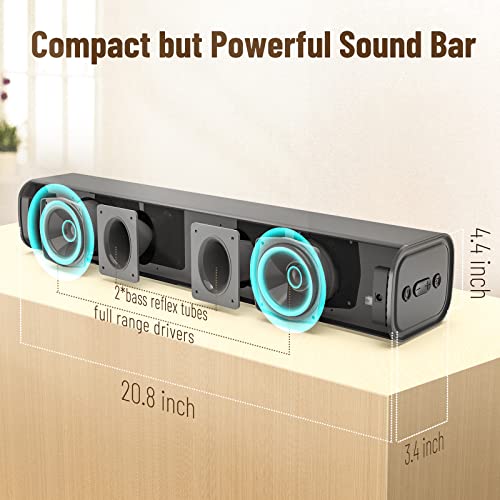 BESTISAN Soundbar for TV Soundbar Wireless Bluetooth 5.0 Sound Bar with 3 Equalizer Modes for Home Theater, Game, PC, Phones (Remote Control, DSP, Bass/Tweeter Adjustable, Wall Mounted)