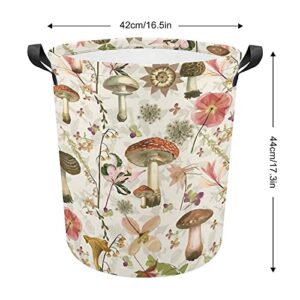 Mushroom Garden Storage Basket Bin, Round Laundry Bakset Hamper Collapsible Nursery Bin with Handle for Clothes Toys Books Home Decor