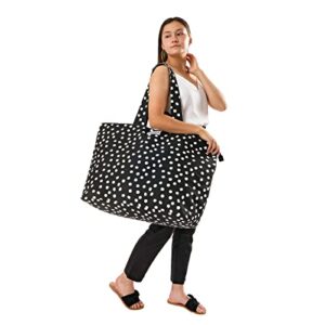 foundry by fit + fresh, all the things tote bag, luggage, travel duffle bag, weekender bags for women, and beach bag, b&w dot extra large