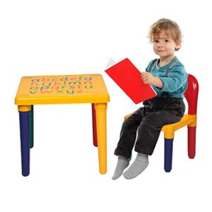 PZCXBFH Kids Table and Chair Set (1 Chairs Included) Toddler Alphabetic Learning Activity Desk, Multicolor Children Letter Table Chair Set, Yellow & Red