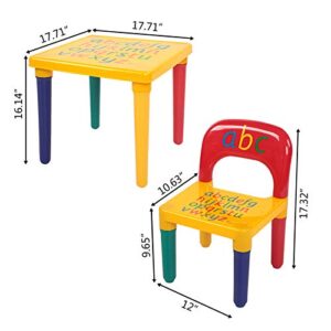 PZCXBFH Kids Table and Chair Set (1 Chairs Included) Toddler Alphabetic Learning Activity Desk, Multicolor Children Letter Table Chair Set, Yellow & Red