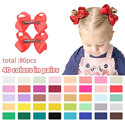 80 PCS Boutique Grosgrain Ribbon Pinwheel 3" Hair Bows Alligator Clips For Babies Toddlers Teens