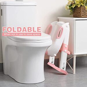 Toilet Potty Training Seat with Step Stool Ladder, 711TEK Toddler Potty Seat for Kids and Toddler Boys Girls, Splash Guard and Safety Handles (Pink)