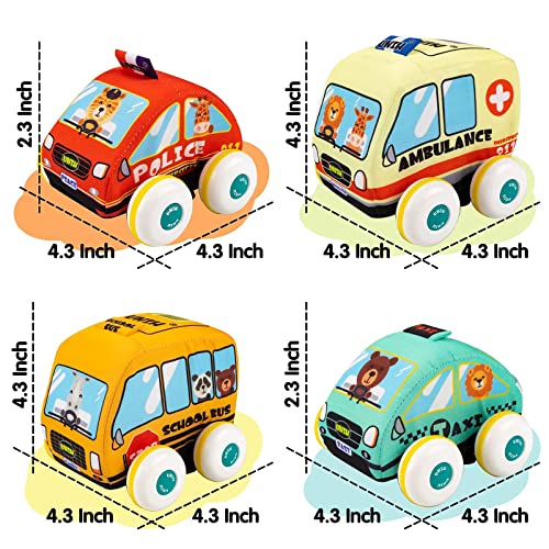 UNIH Car Toys for 1 Year Old Boy, Soft Baby Toys Set Pull Back Vehicle Car Set Birthday Gifts Toys for Baby Toddlers Age 1 2 3 Year Old