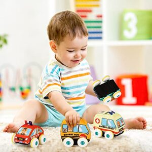 UNIH Car Toys for 1 Year Old Boy, Soft Baby Toys Set Pull Back Vehicle Car Set Birthday Gifts Toys for Baby Toddlers Age 1 2 3 Year Old