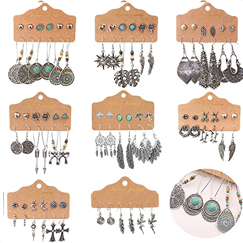 24 Pairs Fashion Drop Dangle Earrings, Hypoallergenic Vintage Dangling Earrings Set, Women Girls Bohemian National Style Hollow Earrings Jewelry for Christmas Birthday Gift