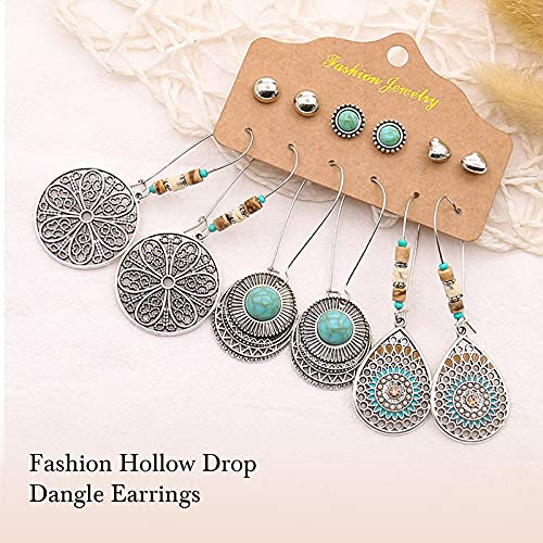 24 Pairs Fashion Drop Dangle Earrings, Hypoallergenic Vintage Dangling Earrings Set, Women Girls Bohemian National Style Hollow Earrings Jewelry for Christmas Birthday Gift