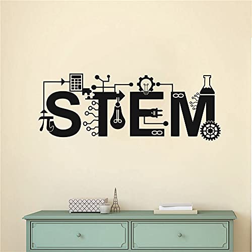 Home Interior Sticker STEM Technology Wall Art Sticker for Classroom Laboratory,Science Math Education Wall Decal School Bedroom Wall Mural TM-70 (Black)