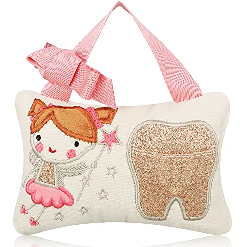 Qunclay Tooth Fairy Pillow with Pocket Kids Tooth Pillow Tooth Keepsake Pouch Tooth Fairy Gifts for Girl and Boy, 3.9 x 5.9 Inches (Sweet Style)