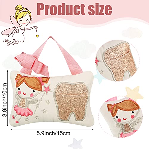 Qunclay Tooth Fairy Pillow with Pocket Kids Tooth Pillow Tooth Keepsake Pouch Tooth Fairy Gifts for Girl and Boy, 3.9 x 5.9 Inches (Sweet Style)