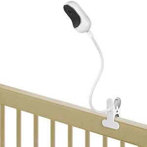 flexible clip mount compatible with owlet, motorola and other baby monitor camera with 1/4 threaded hole without tools or wall damage - white