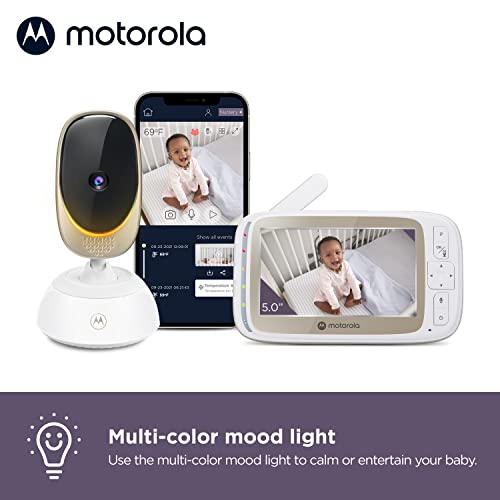 Motorola Baby Monitor VM85-5 WiFi Video Baby Monitor with Camera & Mood Light - Connects to Nursery App, 1000ft Range, 2-Way Audio, Remote Pan, Digital Tilt-Zoom, Temp, Lullabies, Night Vision