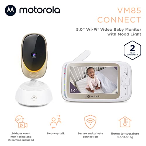 Motorola Baby Monitor VM85-5 WiFi Video Baby Monitor with Camera & Mood Light - Connects to Nursery App, 1000ft Range, 2-Way Audio, Remote Pan, Digital Tilt-Zoom, Temp, Lullabies, Night Vision