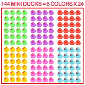 144-Pack Mini Rubber Ducks Set, Mini Colorful Rubber Duckies Bath Toy for Child,Float & Squeak Tiny Ducks Pool Toy Set for Kids Party Favors,Birthday Party Supplies,Prize Rewards