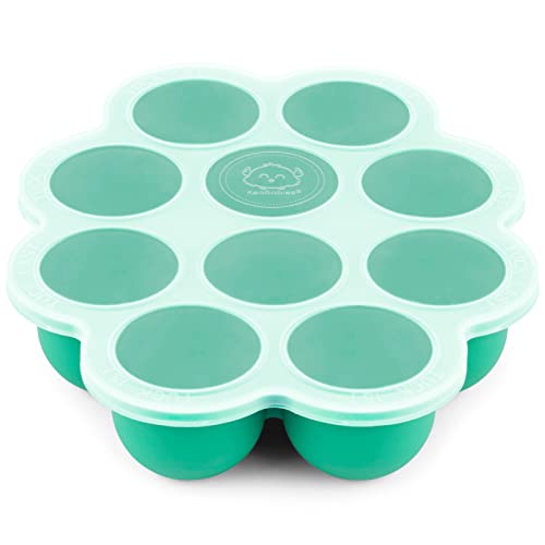 Silicone Baby Food Freezer Tray with Clip-on Lid - Breast Milk Trays for Freezer - Baby Food Containers - Baby Food Trays for Freezing, Dishwasher, Microwave, BPA-Free Baby Food Storage (Alpine Green)