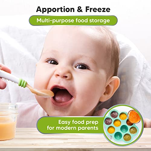 Silicone Baby Food Freezer Tray with Clip-on Lid - Breast Milk Trays for Freezer - Baby Food Containers - Baby Food Trays for Freezing, Dishwasher, Microwave, BPA-Free Baby Food Storage (Alpine Green)